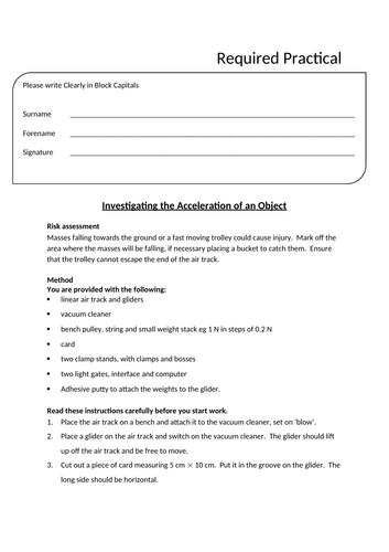 Physics - Acceleration Required Practical | Teaching Resources