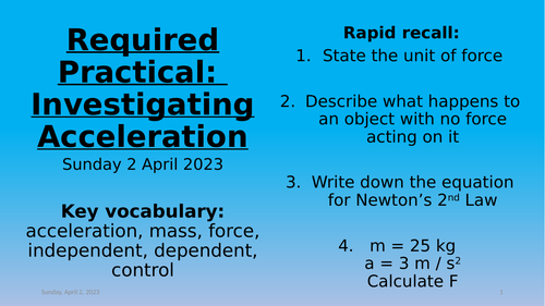 Physics Acceleration Required Practical Teaching Resources