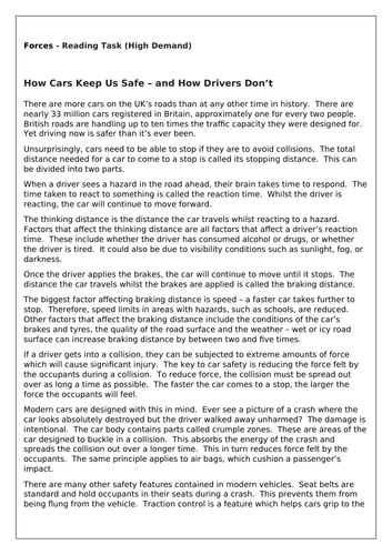 Physics - Car Safety | Teaching Resources