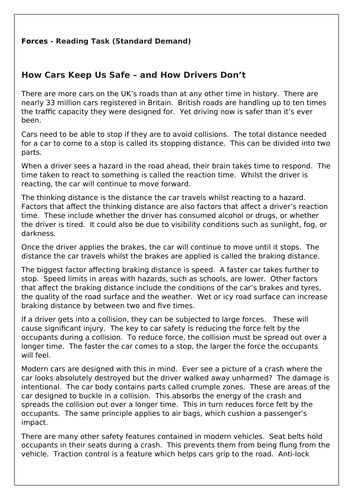 Physics - Car Safety | Teaching Resources