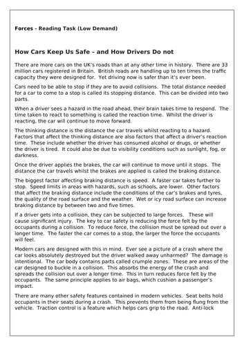 Physics - Car Safety | Teaching Resources