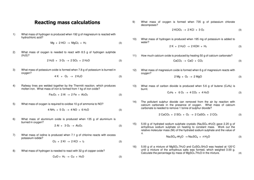 Reacting Masses (Calculating Moles with Balanced Equations) | Teaching ...