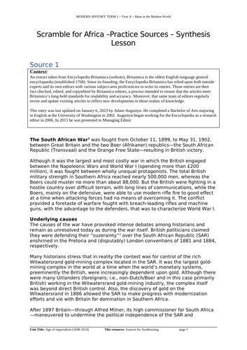 Modern History – Age of Imperialism – Scramble for Africa ...