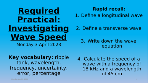 Physics - Waves Required Practical | Teaching Resources
