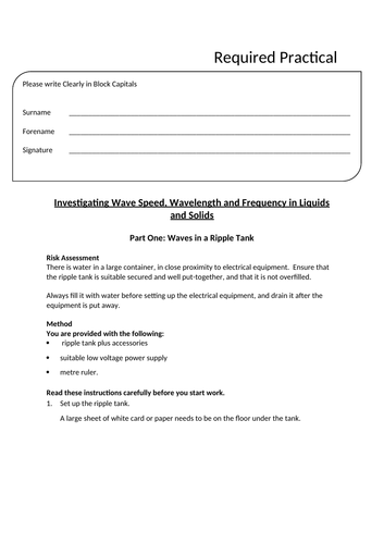 Physics - Waves Required Practical | Teaching Resources