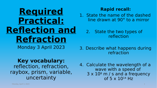 Physics - Reflection and Refraction Required Practical | Teaching Resources