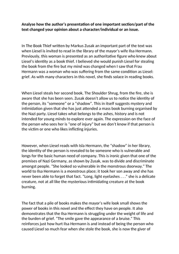 The Book Thief Exemplar Essays | Teaching Resources