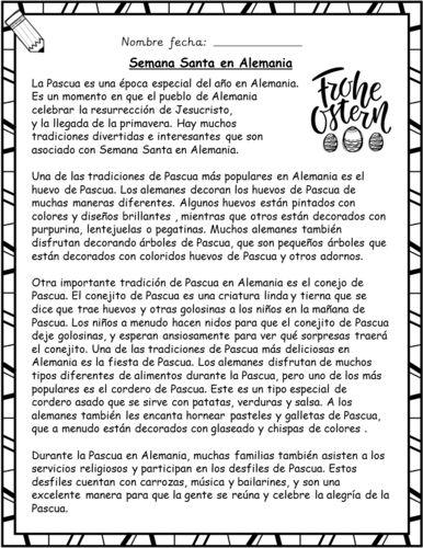 Comprensiones de lectura de Pascua en español - La pascua en todo el ...