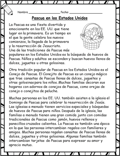 Comprensiones de lectura de Pascua en español - La pascua en todo el ...