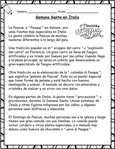 Comprensiones de lectura de Pascua en español - La pascua en todo el ...
