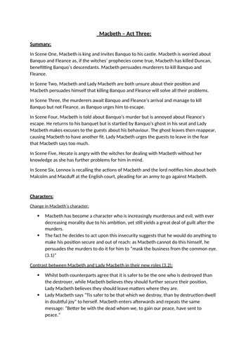 Grade 9 Macbeth Revision Notes | Teaching Resources