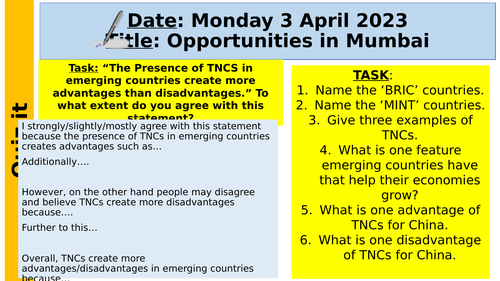 KS3 Emerging Economies SoW | Teaching Resources