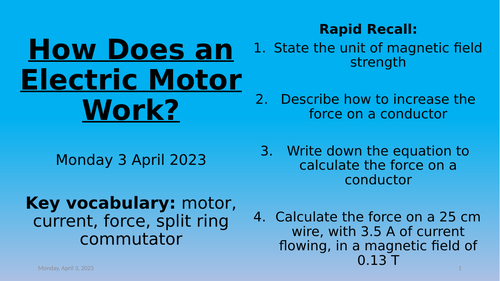 Physics - Electric Motors | Teaching Resources