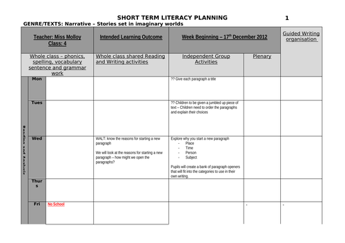 Year 4 Literacy Plans Persuasive Text poetry Imaginary Worlds ...