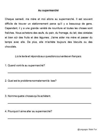 French Reading Comprehension Worksheets | Teaching Resources