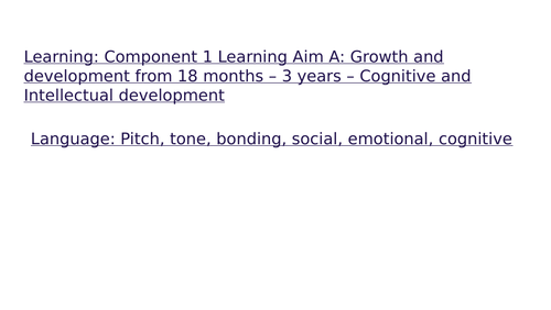 BTEC Child development C1A Cognitive & Intellectual 18m-3yr | Teaching ...
