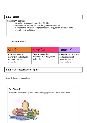 Lipids Test Gcse Biology