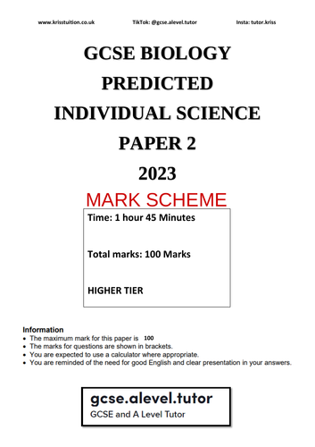 GCSE PREDICTED 2023 TRIPLE SCIENCE BIOLOGY PAPER 2 | Teaching Resources