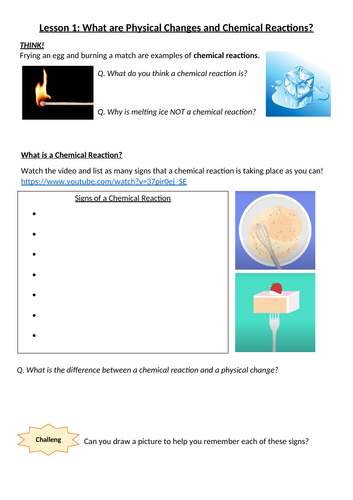 Chemical Reactions and Physical Changes | Teaching Resources