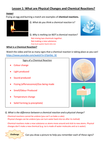 Chemical Reactions and Physical Changes | Teaching Resources