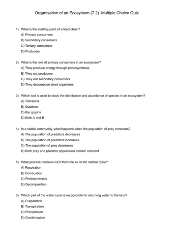 Biology Comprehensive Multiple Choice Quizzes AQA GCSE | Teaching Resources