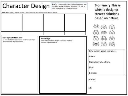 Character Design - Cover work Helpsheet | Teaching Resources