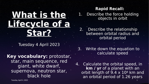 Physics - Lifecycle of a Star | Teaching Resources