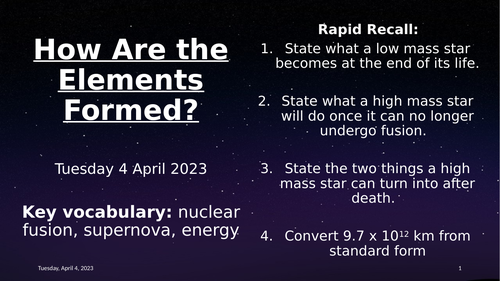 Physics - Formation of Elements | Teaching Resources
