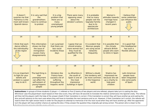 A level Spanish speaking card practice - board game with answers ...