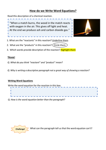 Writing Word Equations | Teaching Resources