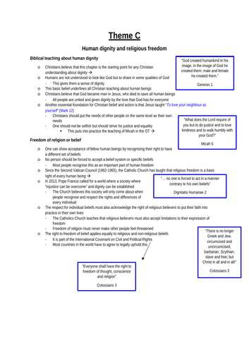 Revision Notes- RS GCSE, Theme A and Theme C | Teaching Resources