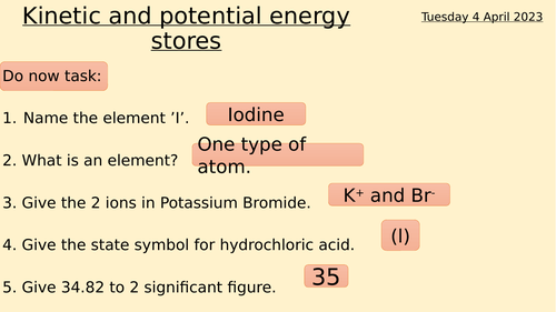 P1 Kinetic and potential energy stores | Teaching Resources