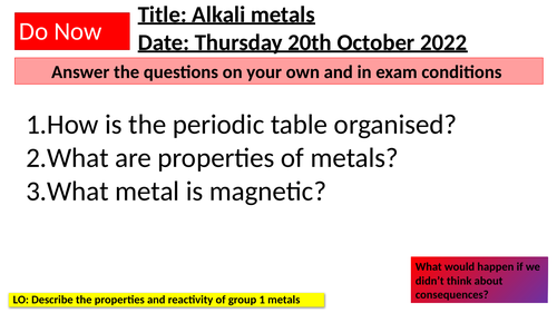 Group 1 Alkali metals KS3 Science | Teaching Resources