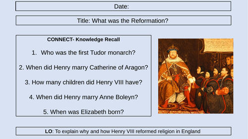 Entire KS3 SOW on the Tudors including; knowledge recall opportunities ...