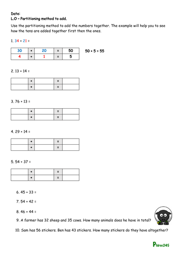 Year 2 and 3 Addition Through Partitioning Differentiated | Teaching ...