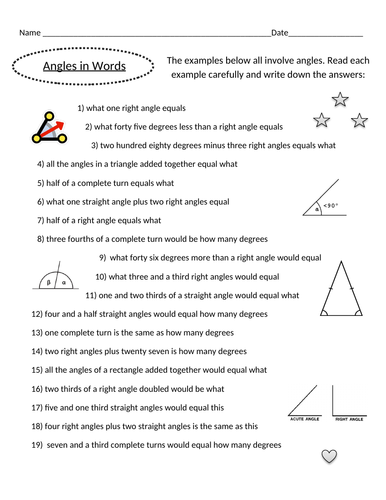 Angles Word Problems PLUS Angles in Words (Both Items) | Teaching Resources