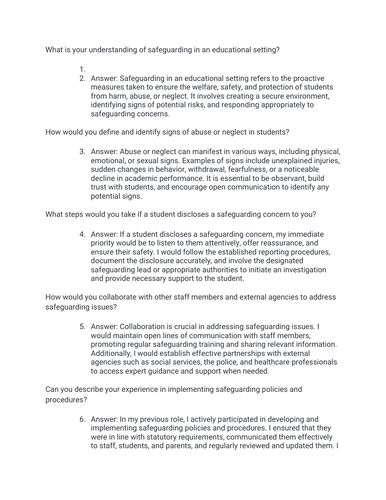 Head of year interview questions with possible answers+safeguarding ...