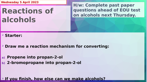 AQA Chemistry A Level Alcohols | Teaching Resources