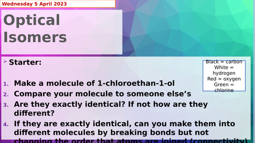 AQA Chemistry A Level Optical Isomers and Carbonyls | Teaching Resources