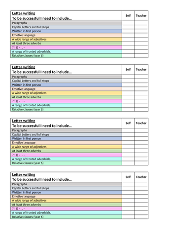 Y5/6 Letter Writing Success Criteria | Teaching Resources