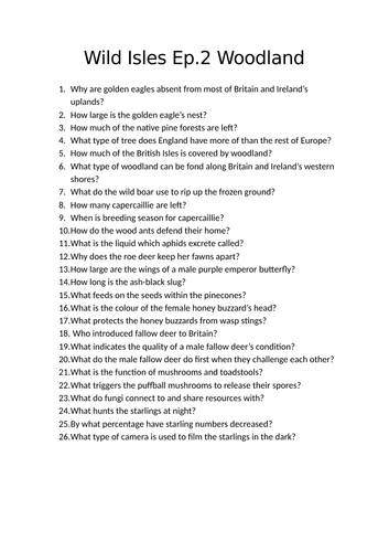 Wild Isles Episode 2 Worksheet | Teaching Resources