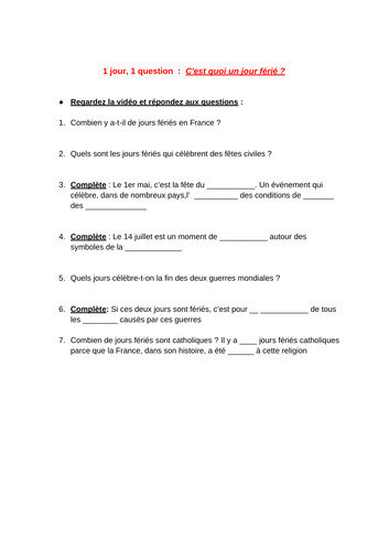 Les traditions : les jours fériés (Y12) | Teaching Resources