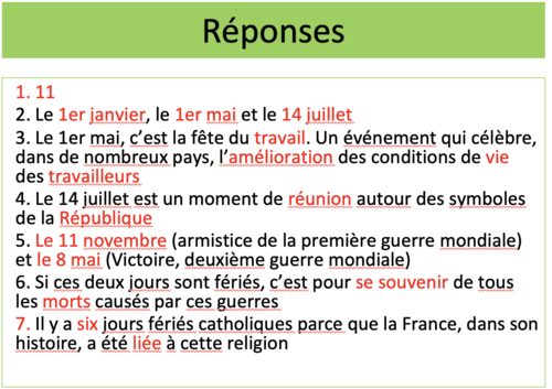 Les traditions : les jours fériés (Y12) | Teaching Resources