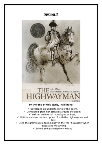The Highwayman - Week 1 and 2 | Teaching Resources