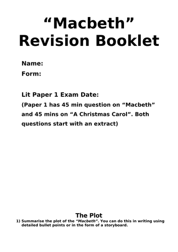 Macbeth Revision Workbook GCSE English Literature | Teaching Resources