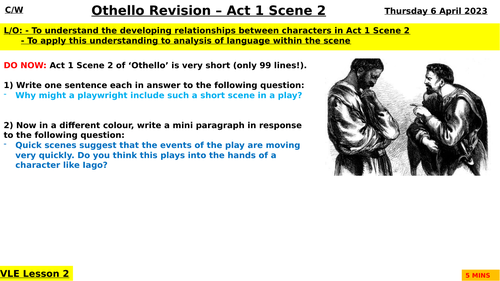 Othello Complete Act 1 and 2 Revision (Independent Learning) | Teaching ...