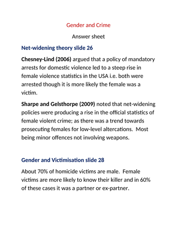 Gender and Crime Sociology 'A' level | Teaching Resources