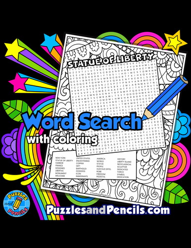 Statue of Liberty Word Search Puzzle with Colouring | US Tourist ...