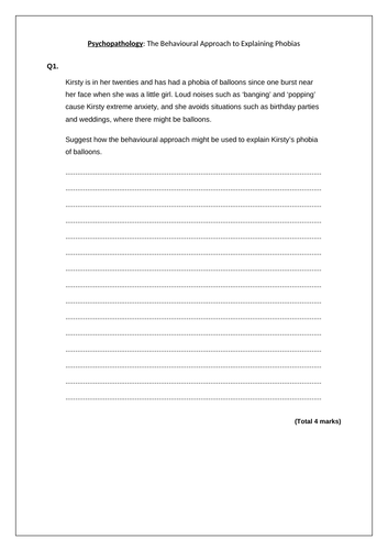 A-Level Psychology - THE BEHAVIOURAL APPROACH TO EXPLAINING PHOBIAS ...