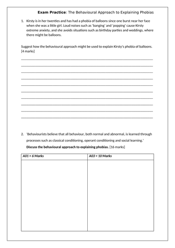 A-Level Psychology - THE BEHAVIOURAL APPROACH TO EXPLAINING PHOBIAS ...